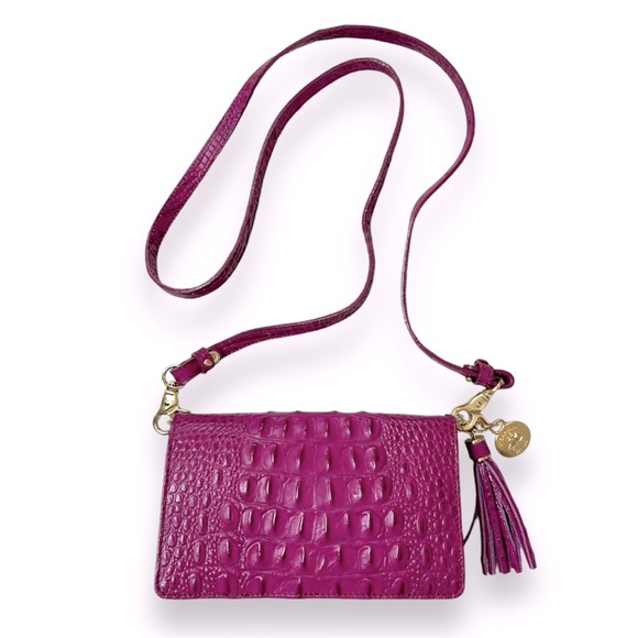Brahmin | Bags | Brahmin Fuchsia Croc Embossed Leather Wallet Crossbody ...